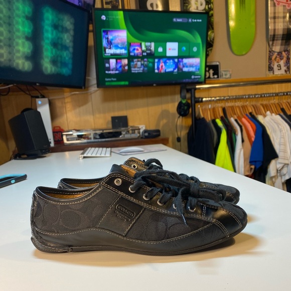 Coach | Shoes | Coach Womens 7b Suee Logo Fabric Leather Trim Sneakers ...